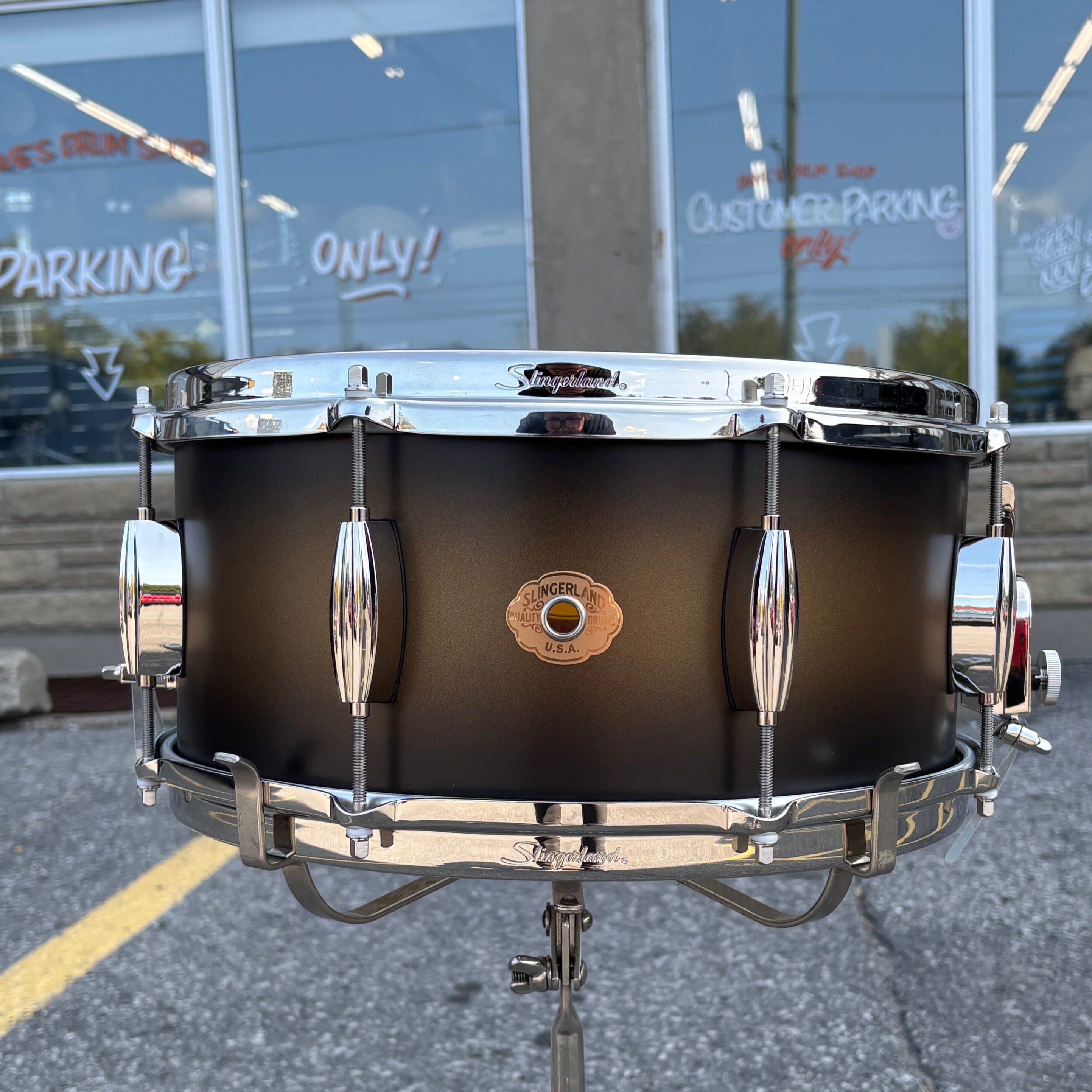 Slingerland 6.5x14 Mahogany/Poplar Snare, Black & Gold Lacquer, Nickel ...